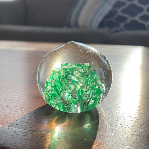 Vintage | Accents | Vintage Glass Paperweight With Green Accents Inside ...